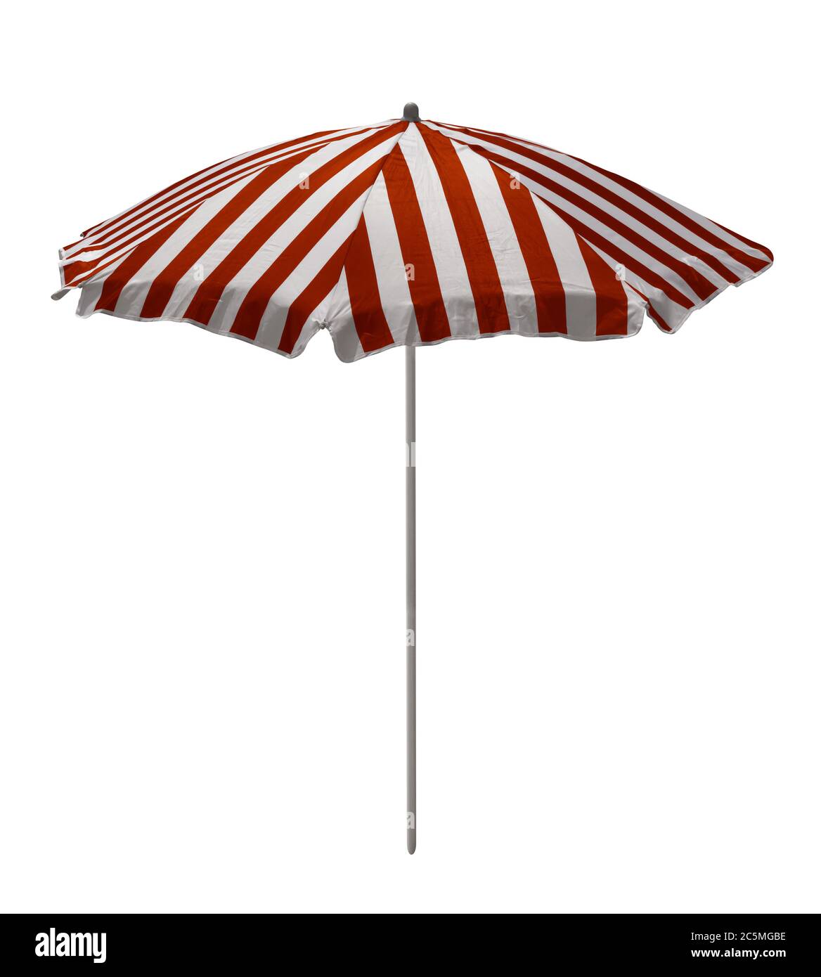 Red-white striped beach umbrella isolated on white. Clipping path ...