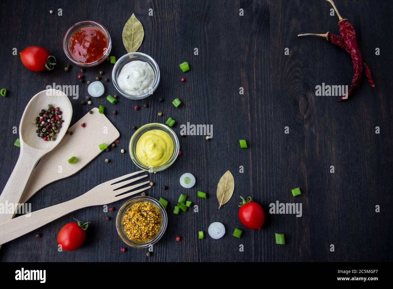 Cooking food background with free space for text. Composition with ...