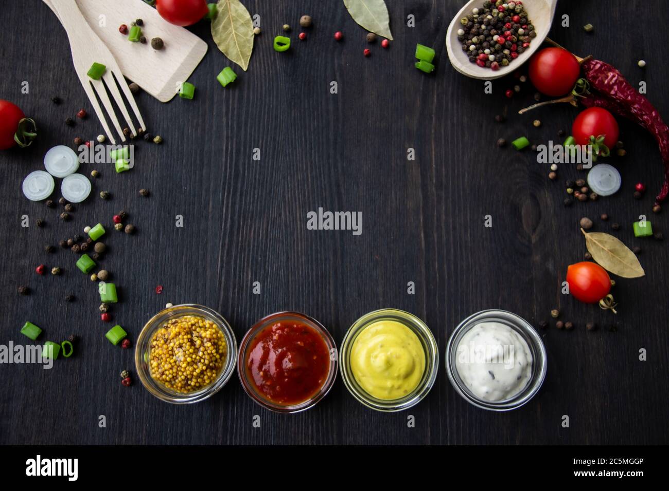 Cooking food background with free space for text. Composition with ...