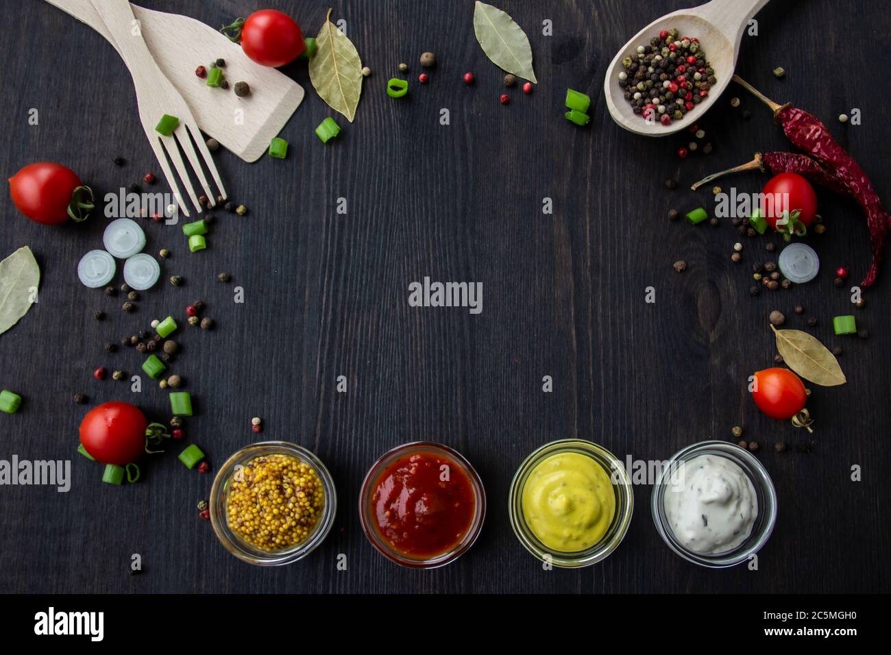 Cooking food background with free space for text. Composition with ...