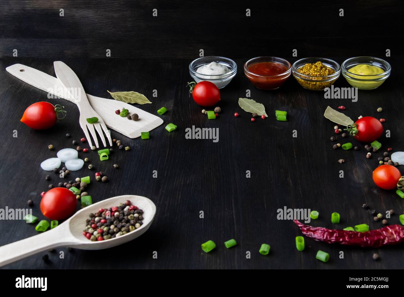 Cooking food background with free space for text. Composition with ...