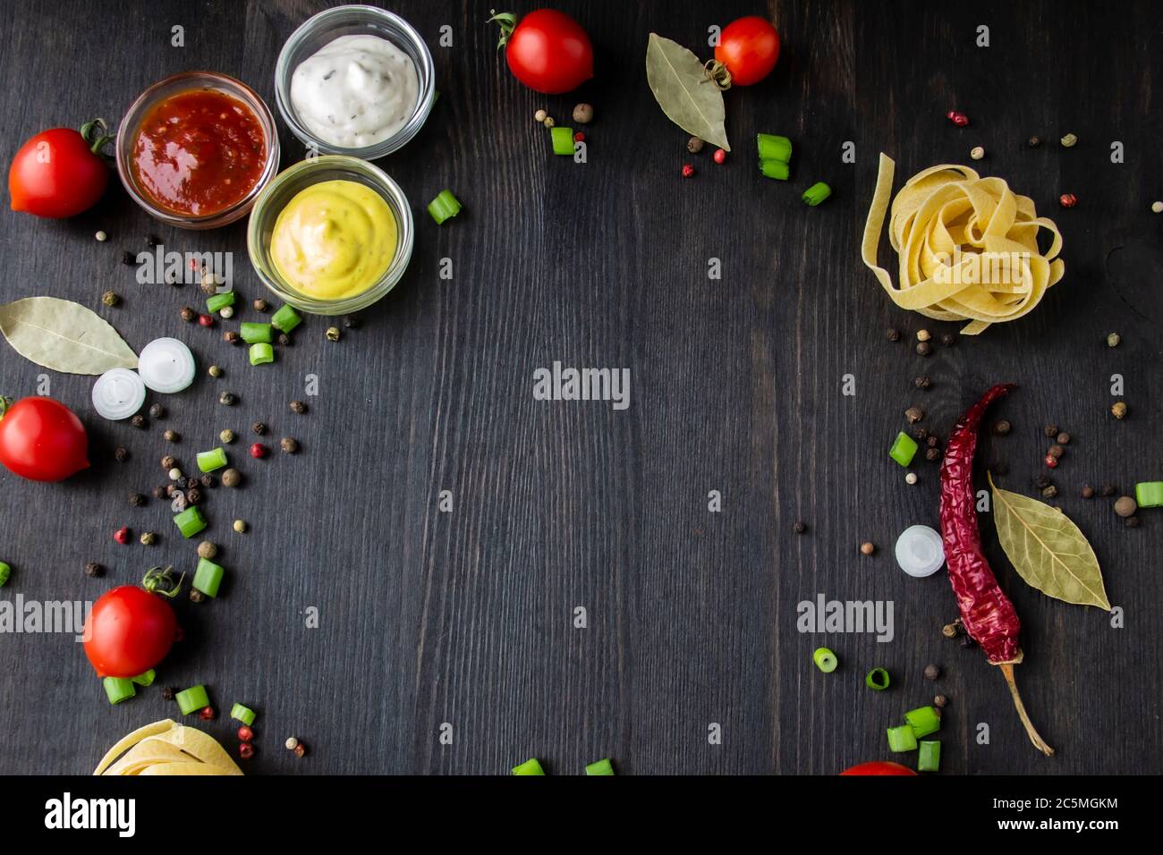 Cooking food background with free space for text. Composition with ...