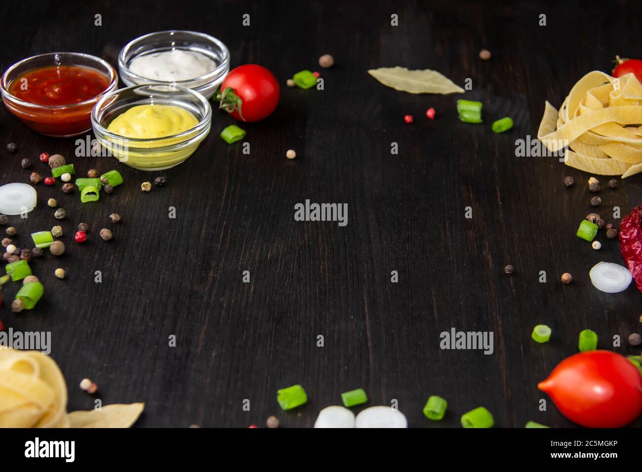 Cooking food background with free space for text. Composition with ...
