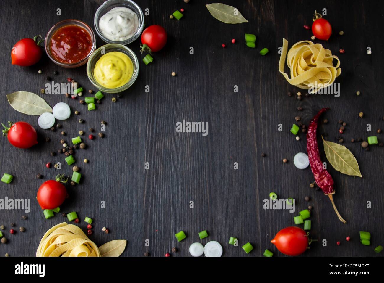 Cooking food background with free space for text. Composition with ...