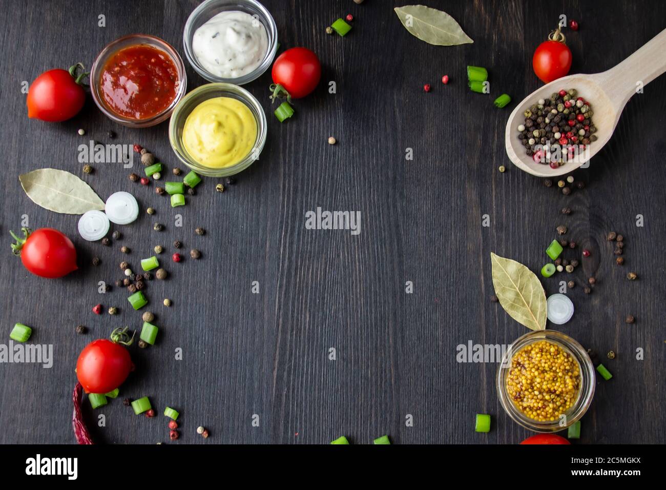Cooking food background with free space for text. Composition with ...
