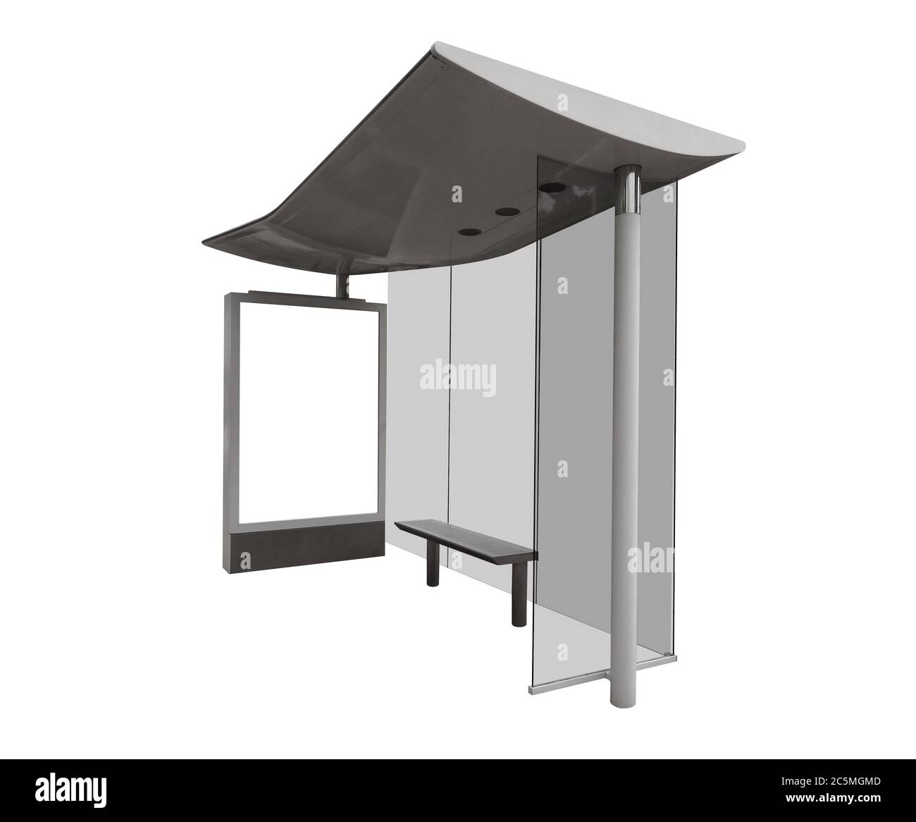 Bus stop with blank banner isolated on white background. Clipping path ...