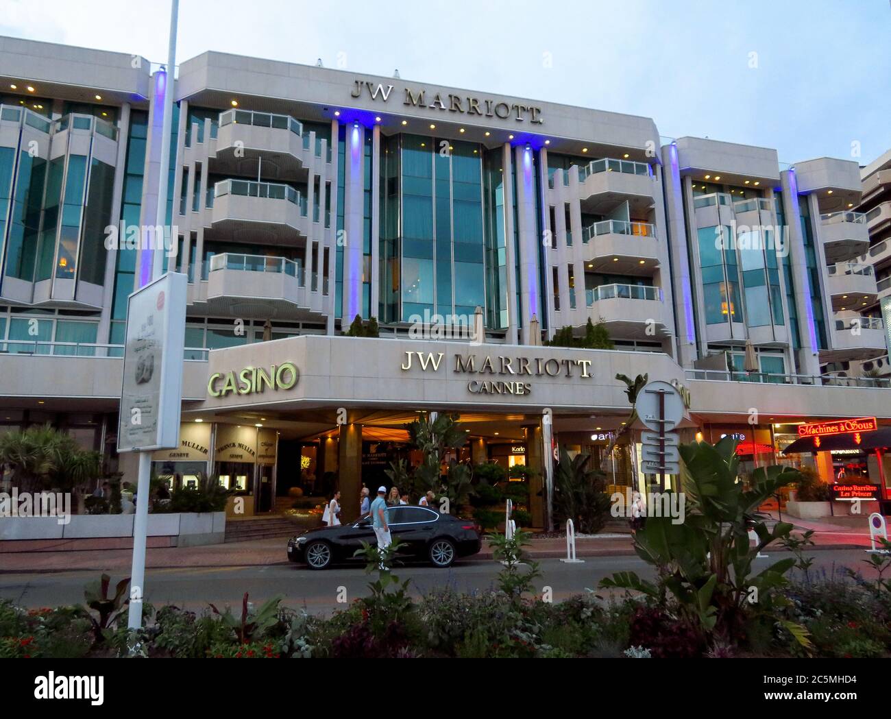 Cannes, France - June 27, 2018: Night view of Luxury hotel JW Marriott ...