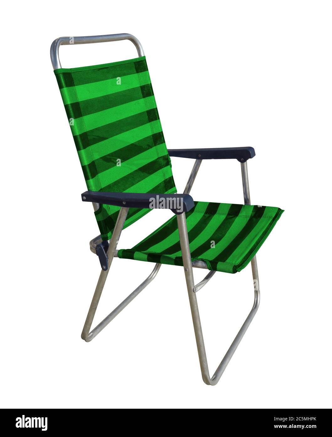 Green striped folding chair isolated on white background. Clipping Path ...