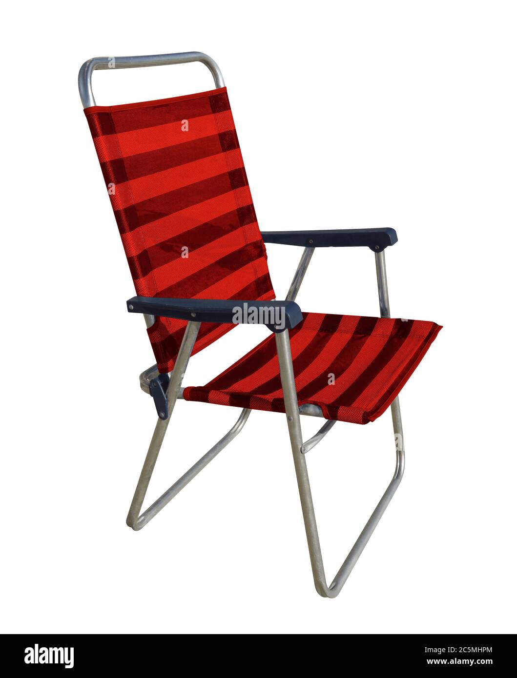 Red striped folding chair isolated on white background. Clipping Path ...