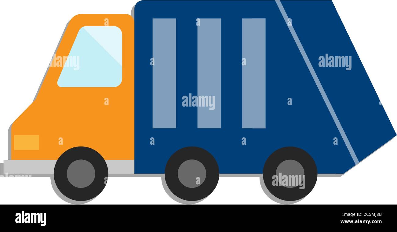 Vector flat illustration urban garbage truck, garbage collection, green ...
