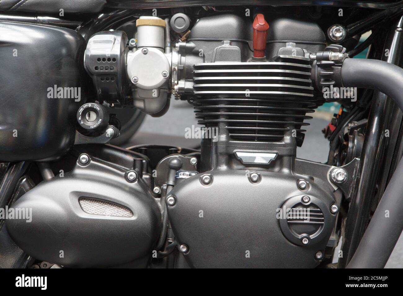 close up detail image of triumph motorcycles engine Stock Photo - Alamy
