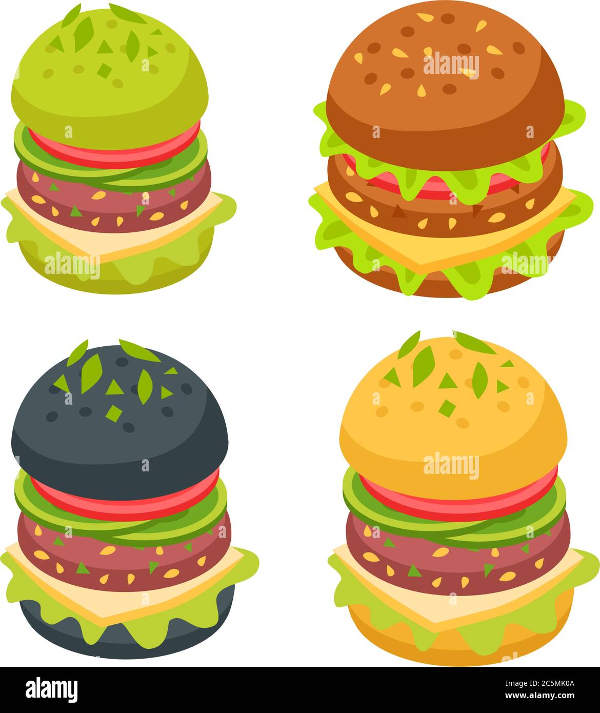 Set of hamburgers. Simple hamburger, double with tomato, black ...