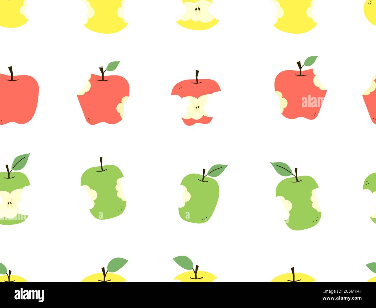 Apple core. Bitten apple. Positive summer print. Modern vector seamless ...