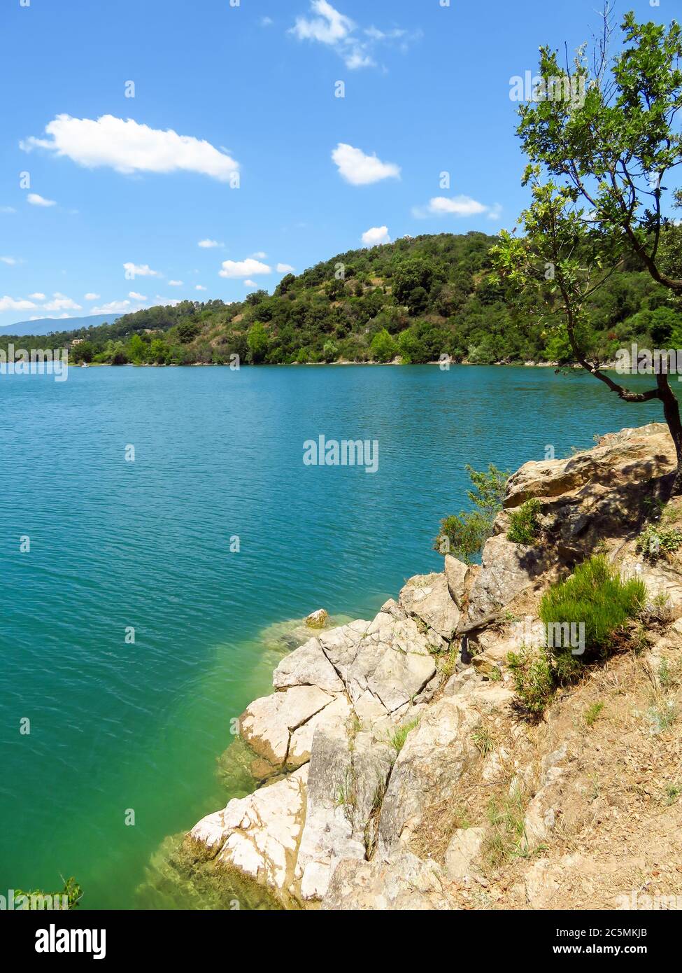 Lake St Cassien in the South of France with beautiful blue sky and ...