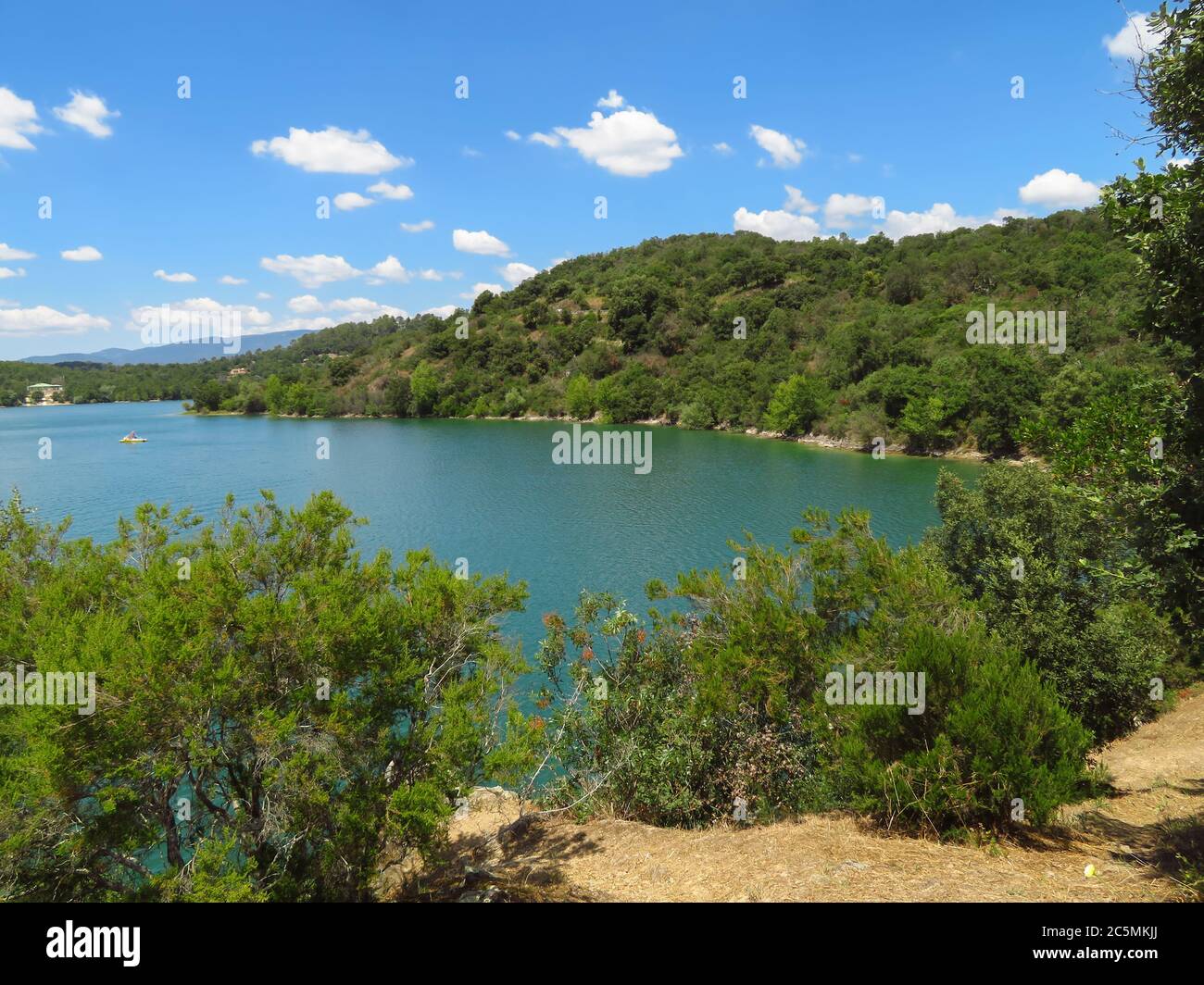 Lake St Cassien in the South of France with beautiful blue sky and ...
