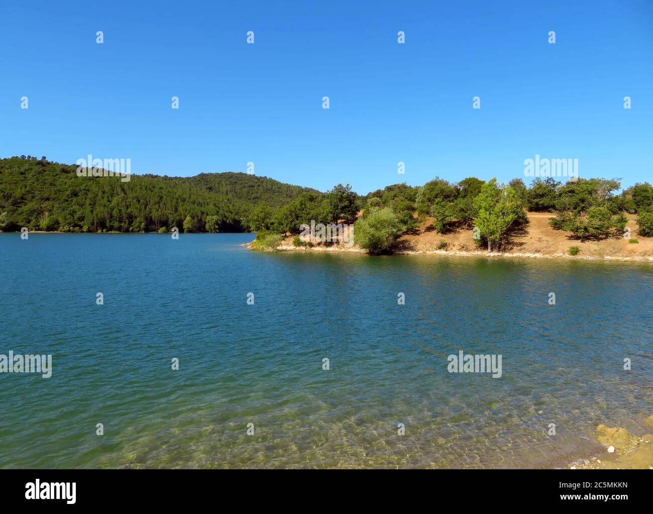 Lake St Cassien in the South of France with beautiful blue sky and ...