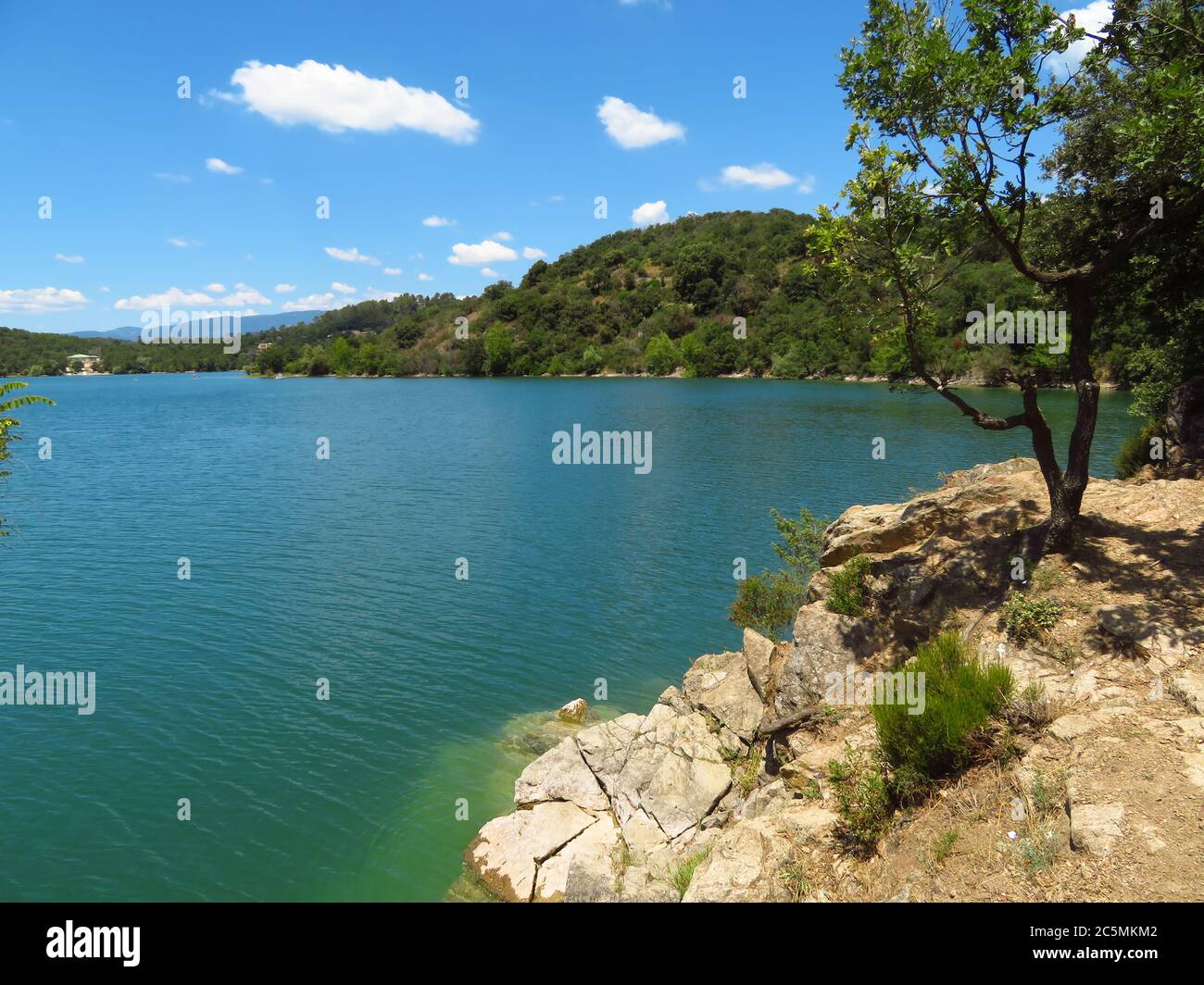 Lake St Cassien in the South of France with beautiful blue sky and ...