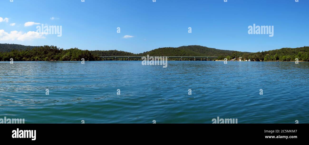 Lake St Cassien in the South of France with beautiful blue sky and ...