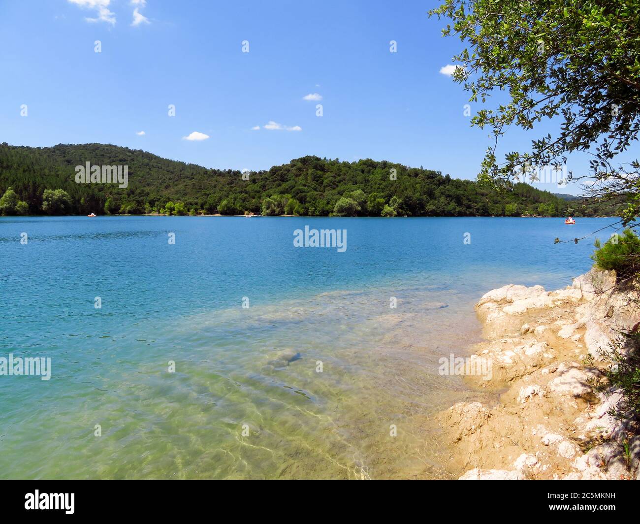 Lake St Cassien in the South of France with beautiful blue sky and ...