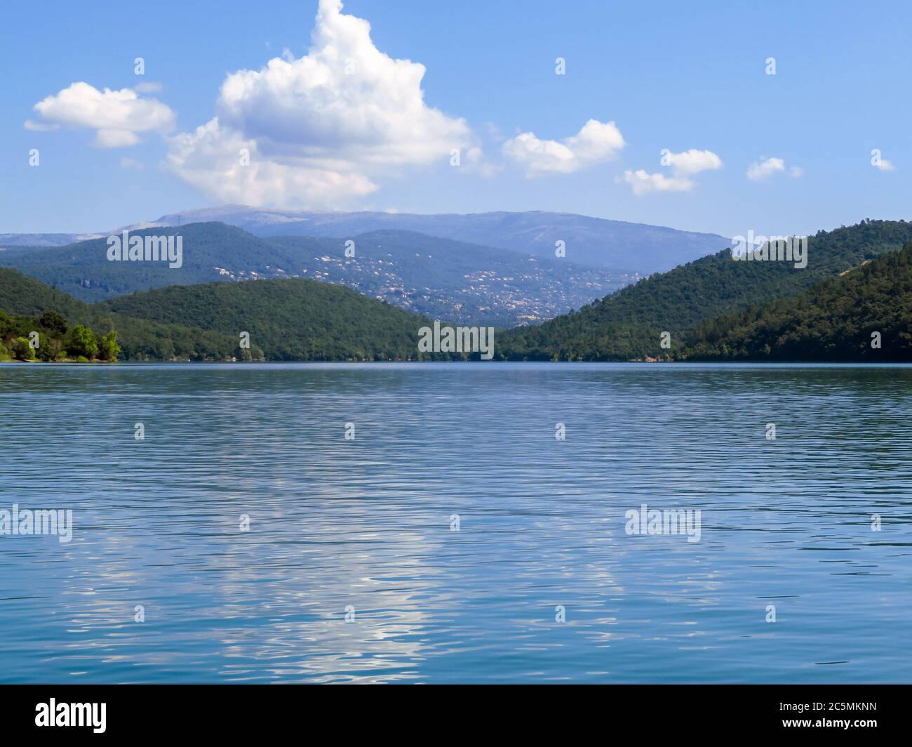 Lake St Cassien in the South of France with beautiful blue sky and ...