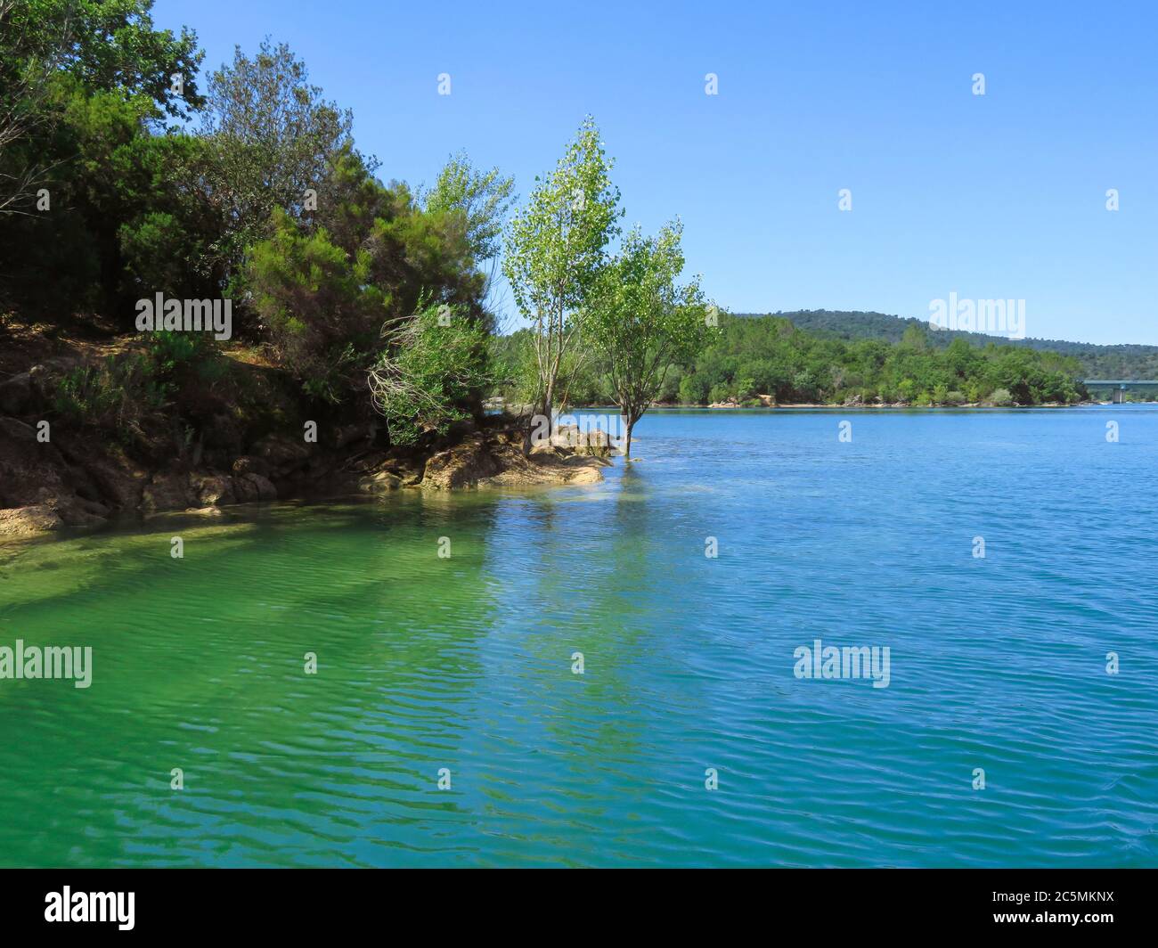 Lake St Cassien in the South of France with beautiful blue sky and ...