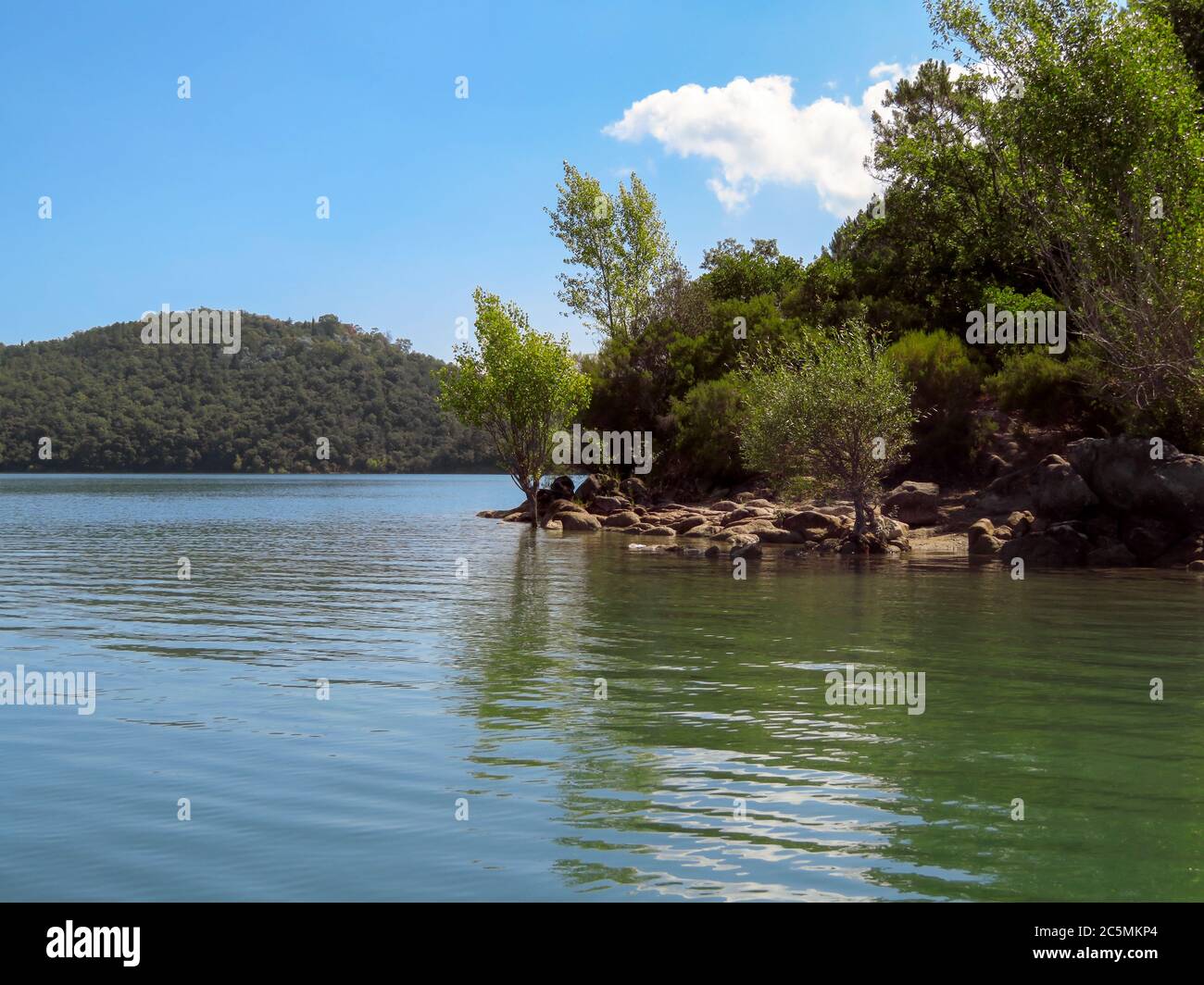 Lake St Cassien in the South of France with beautiful blue sky and ...