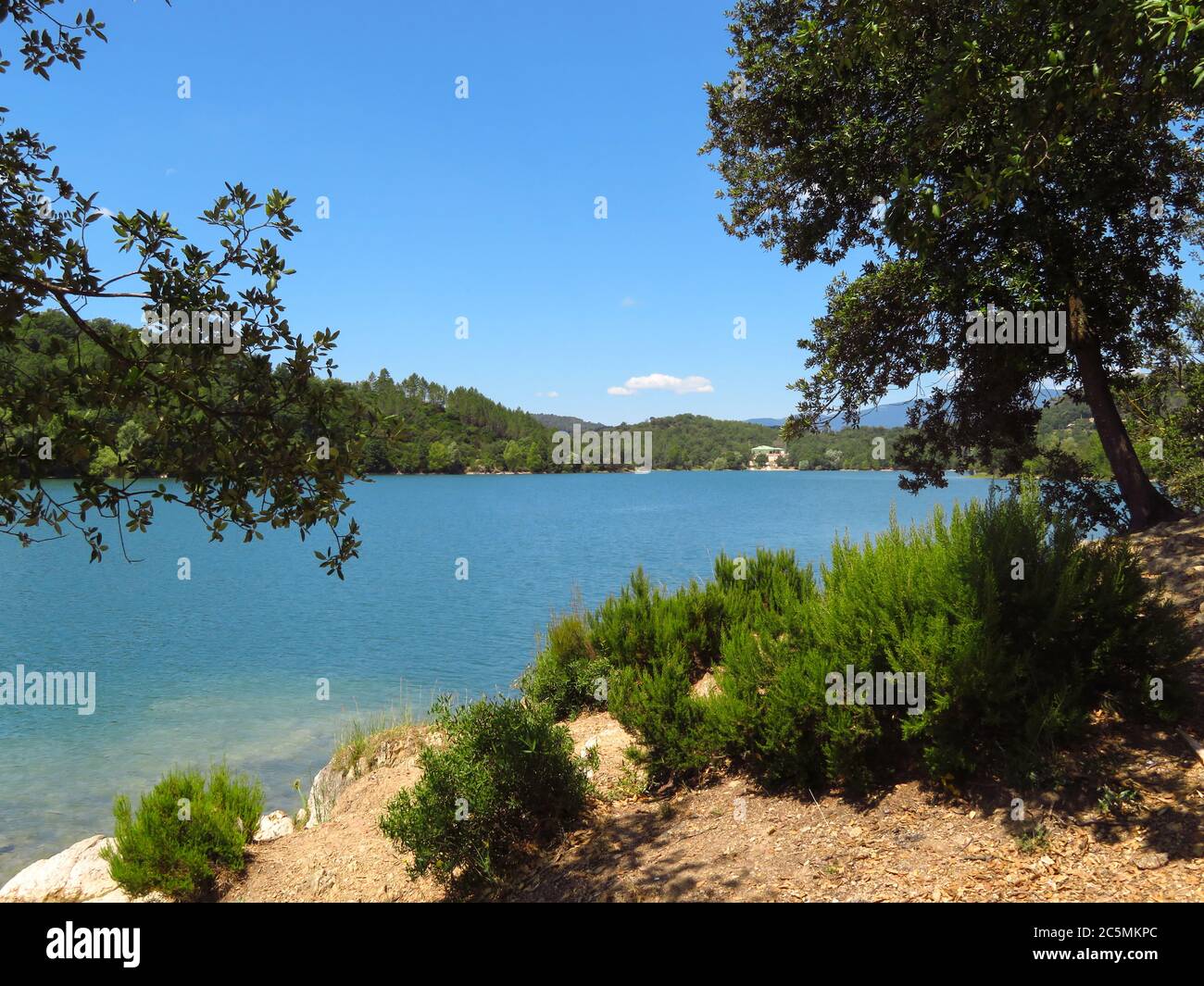 Lake St Cassien in the South of France with beautiful blue sky and ...