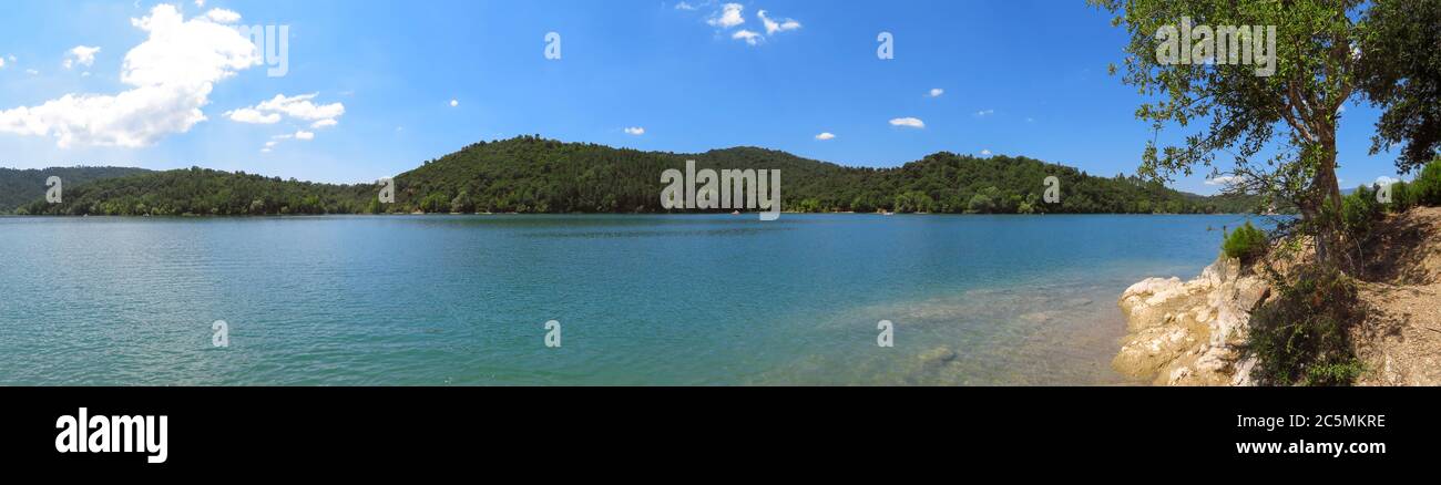 Lake St Cassien in the South of France with beautiful blue sky and ...