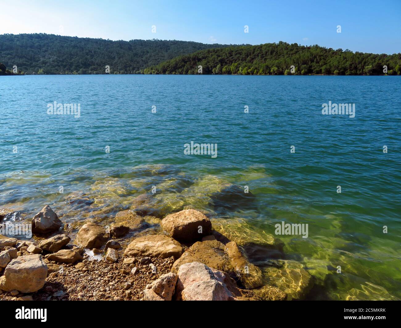 Lake St Cassien in the South of France with beautiful blue sky and ...