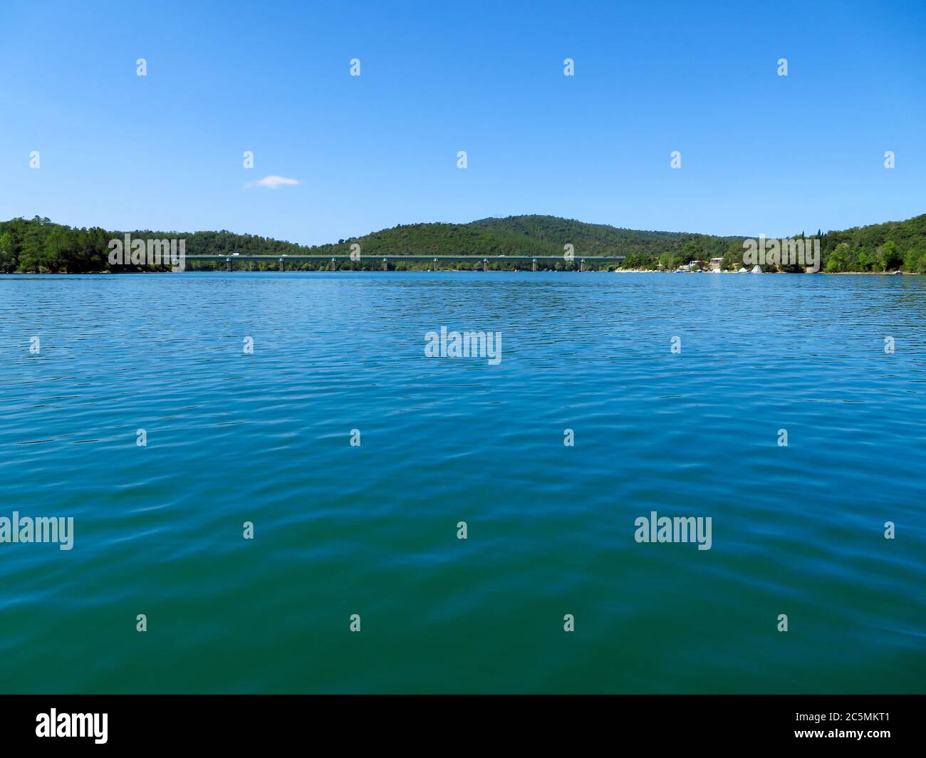 Lake St Cassien in the South of France with beautiful blue sky and ...