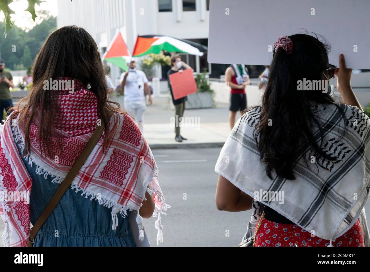 Atlanta, USA. 3rd Jul, 2020. Protesters wave flags and hold signs ...