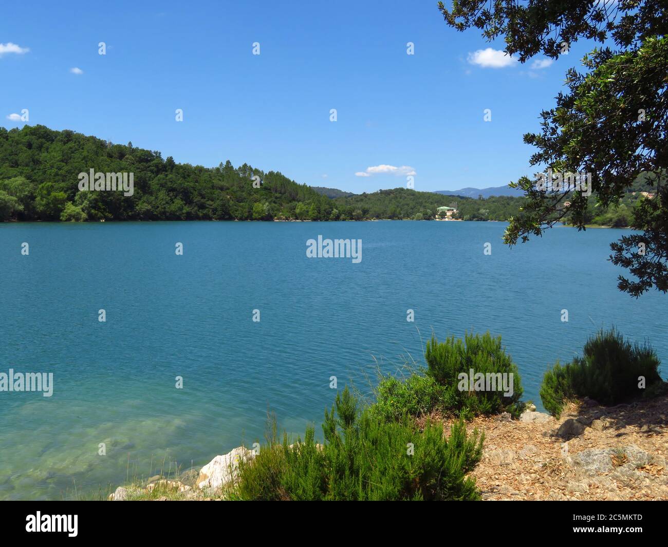 Lake St Cassien in the South of France with beautiful blue sky and ...