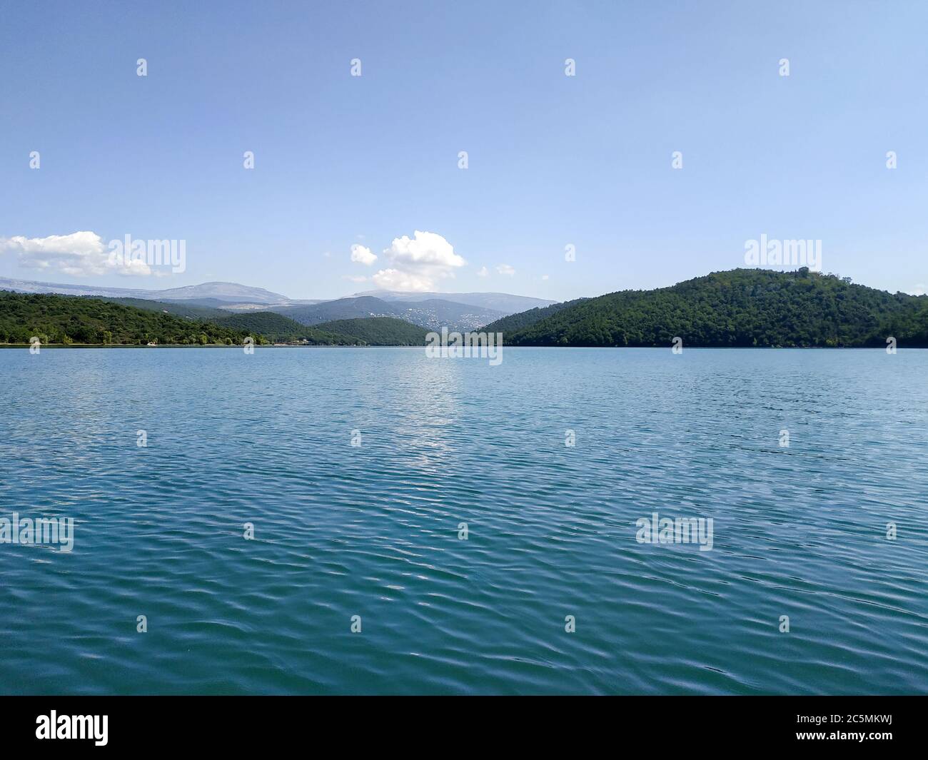 Lake St Cassien in the South of France with beautiful blue sky and ...