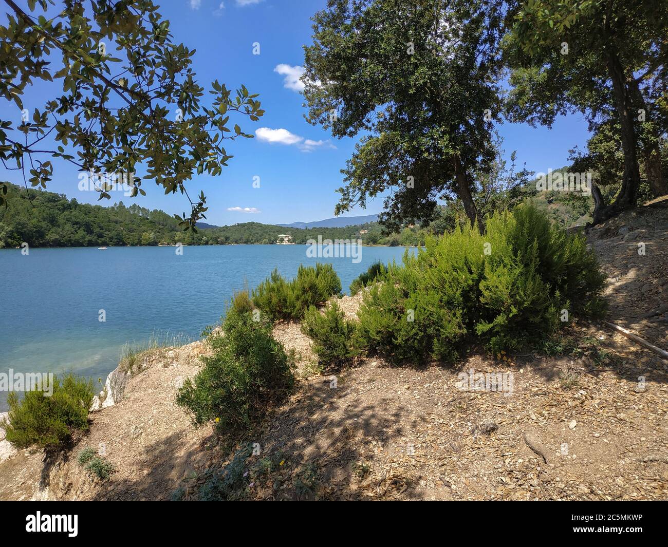 Lake St Cassien in the South of France with beautiful blue sky and ...