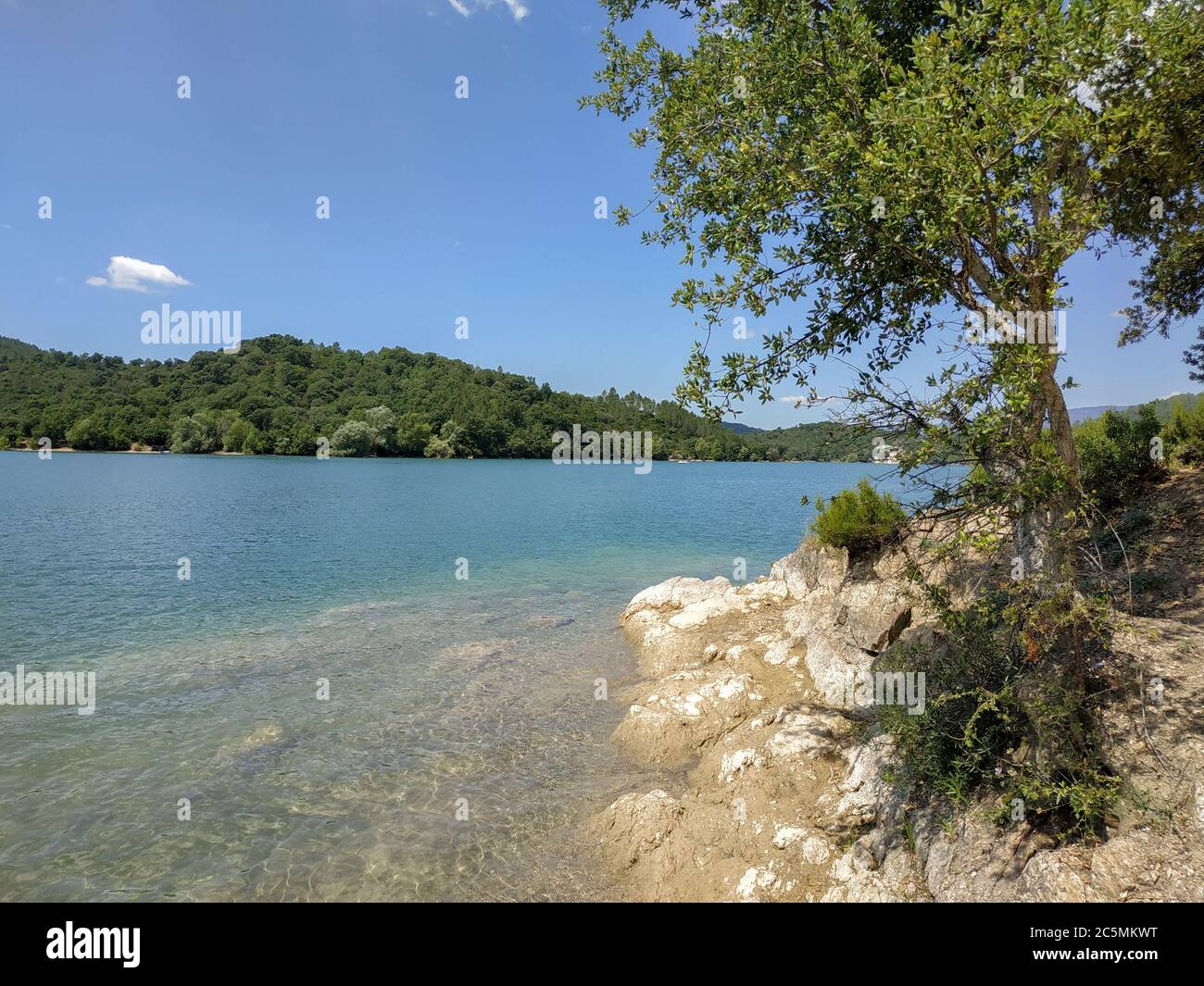Lake St Cassien in the South of France with beautiful blue sky and ...