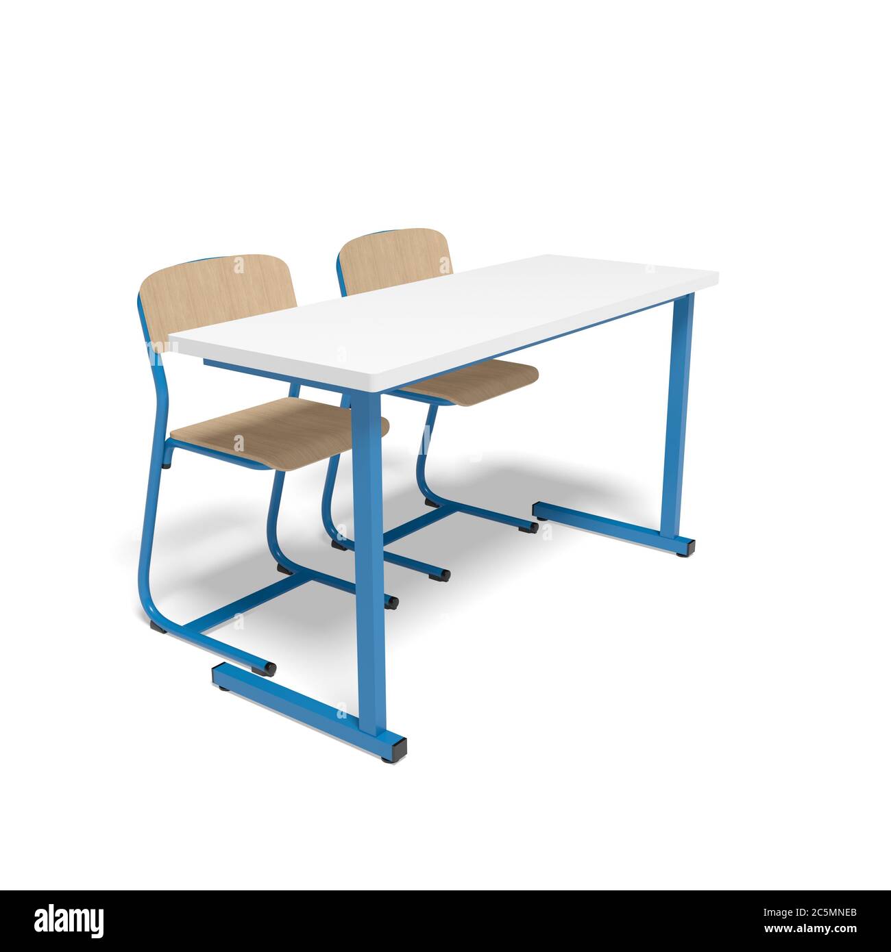 student desk with school chairs on white background 3D rendering Stock ...