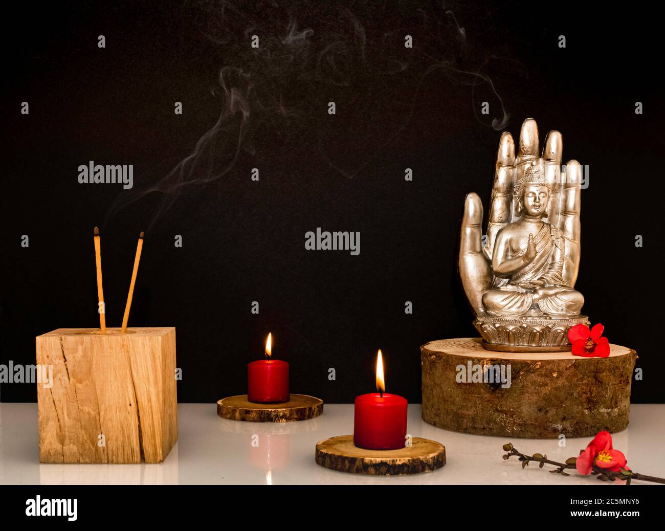 Buddha statue on black background Stock Photo - Alamy