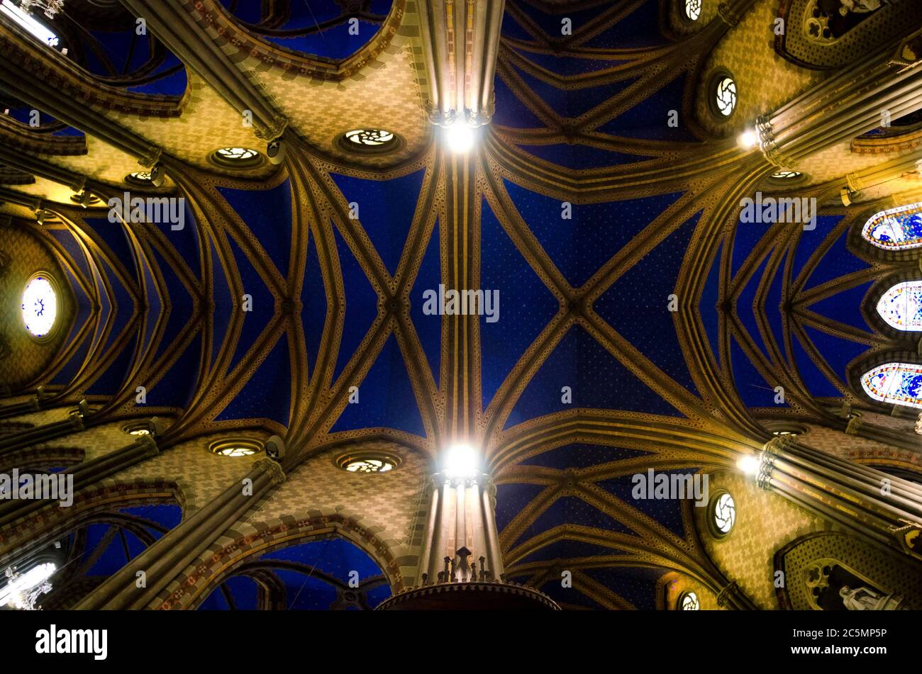 Beautiful blue ceiling with stars in the XIX century church of Santa ...