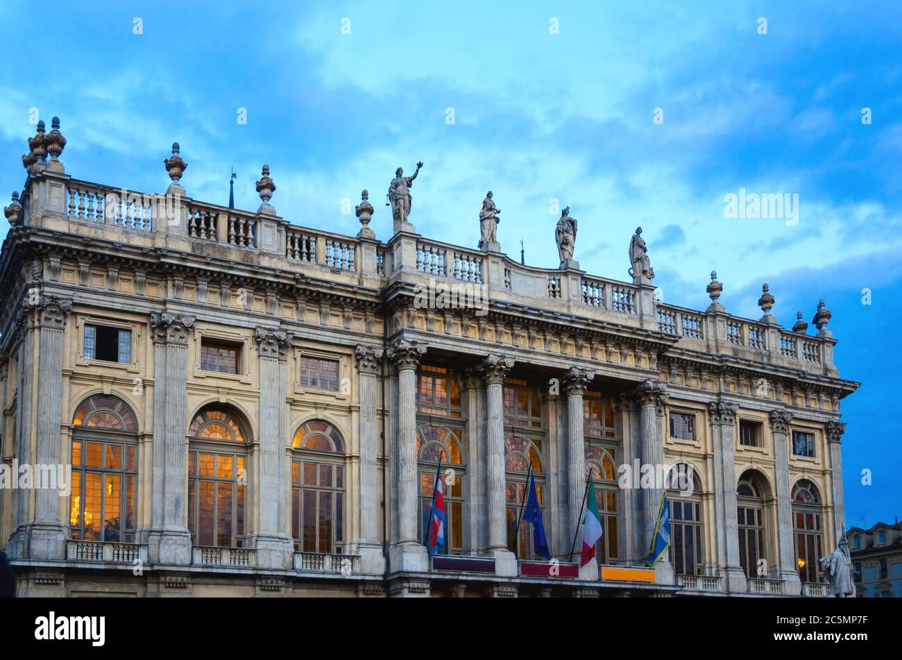 the facade of Palazzo Madama, historical baroque building and landmark ...