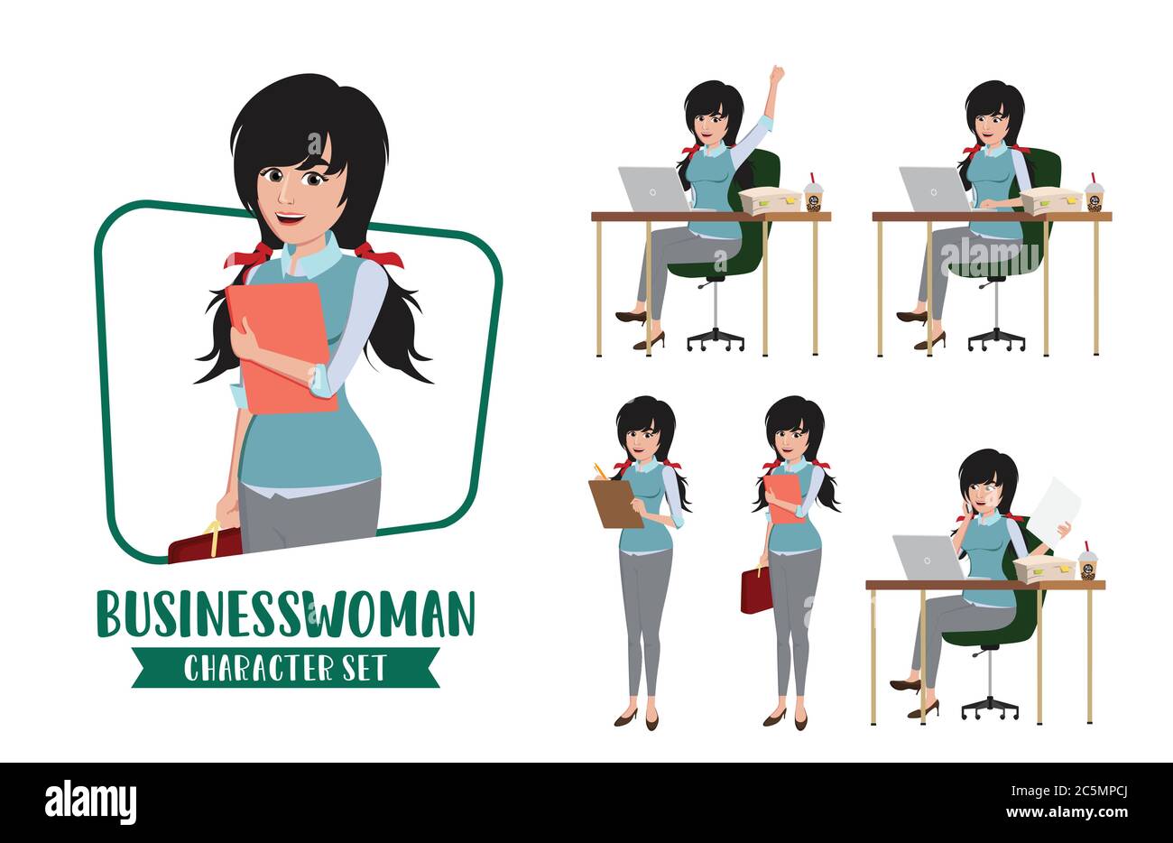 Business woman young character vector set. Young businesswoman female ...
