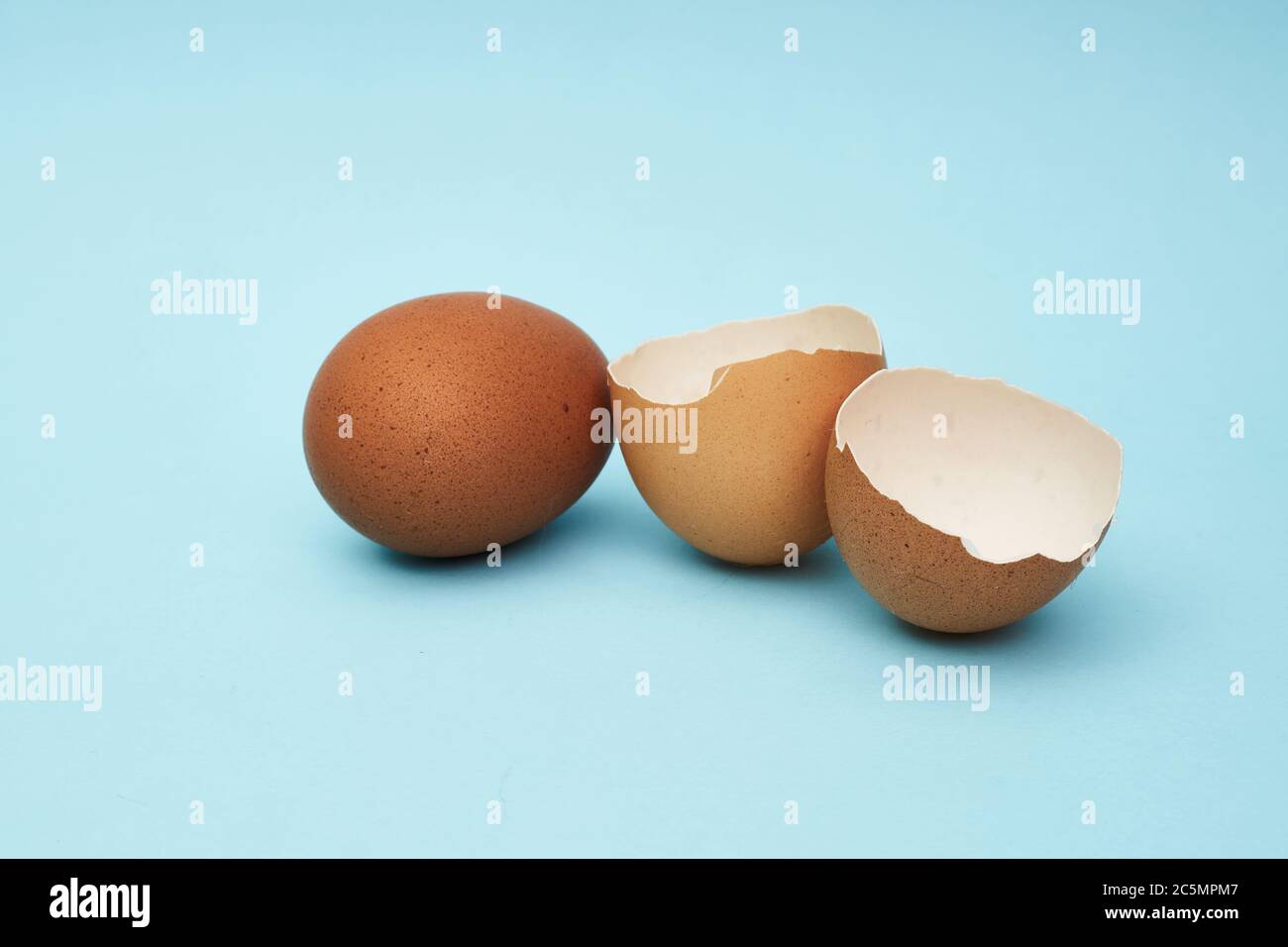 Chicken eggs whole and parts. Half an egg, egg yolk, shell Stock Photo ...