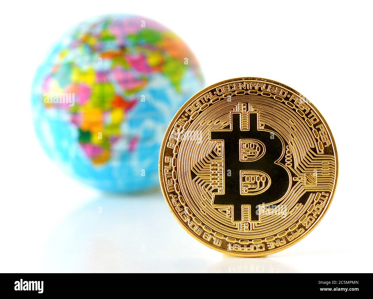 Bitcoin concept. World economy concept. New world currency. Golden coin ...