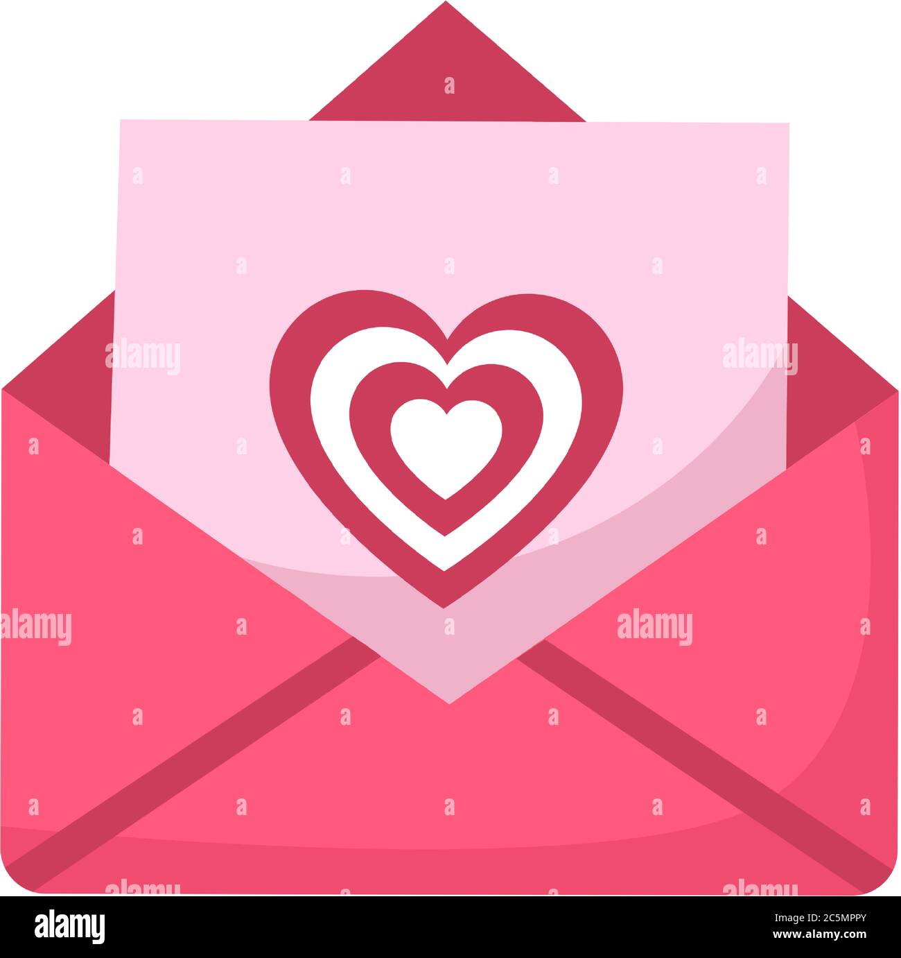 Open postal envelope with small heart shaped sticker; symbol of romance ...