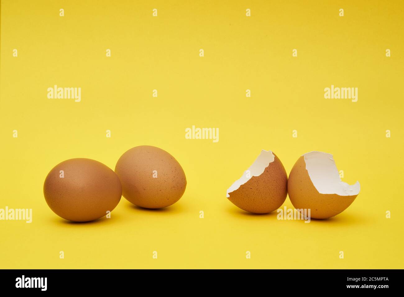 Chicken eggs whole and parts. Half an egg, egg yolk, shell Stock Photo ...