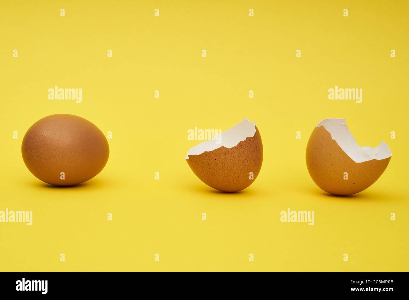 Chicken eggs whole and parts. Half an egg, egg yolk, shell Stock Photo ...