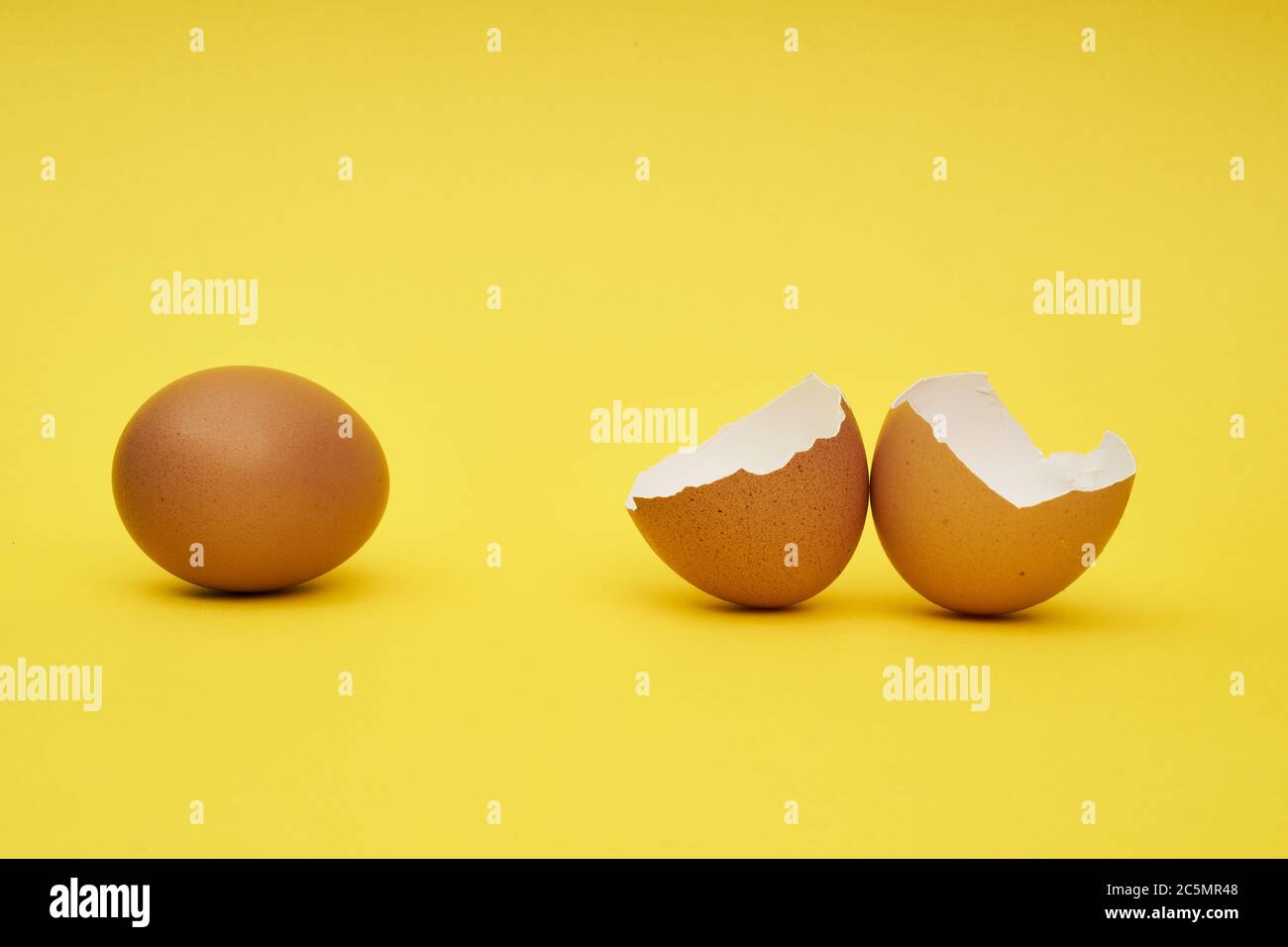 Chicken eggs whole and parts. Half an egg, egg yolk, shell Stock Photo ...