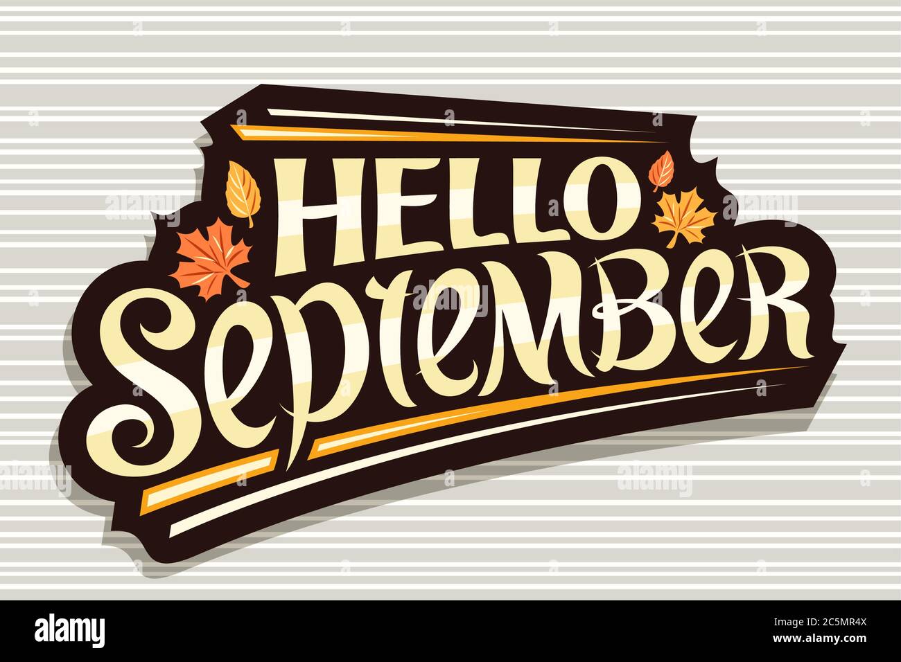 Vector lettering Hello September, black logo with curly calligraphic ...
