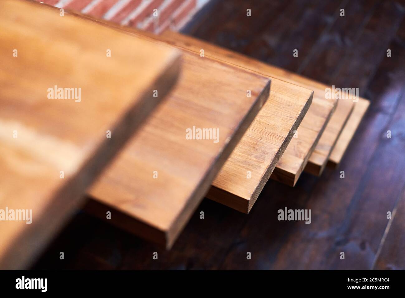 Stairs in loft apartment. Staircase without railing. Modern hipster ...