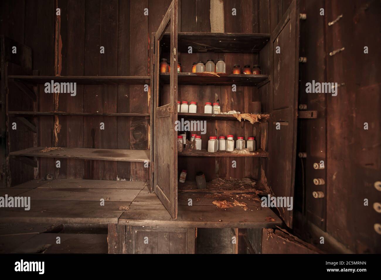 Ghost town, abandoned drugstore interior, untouched by time, medicine ...