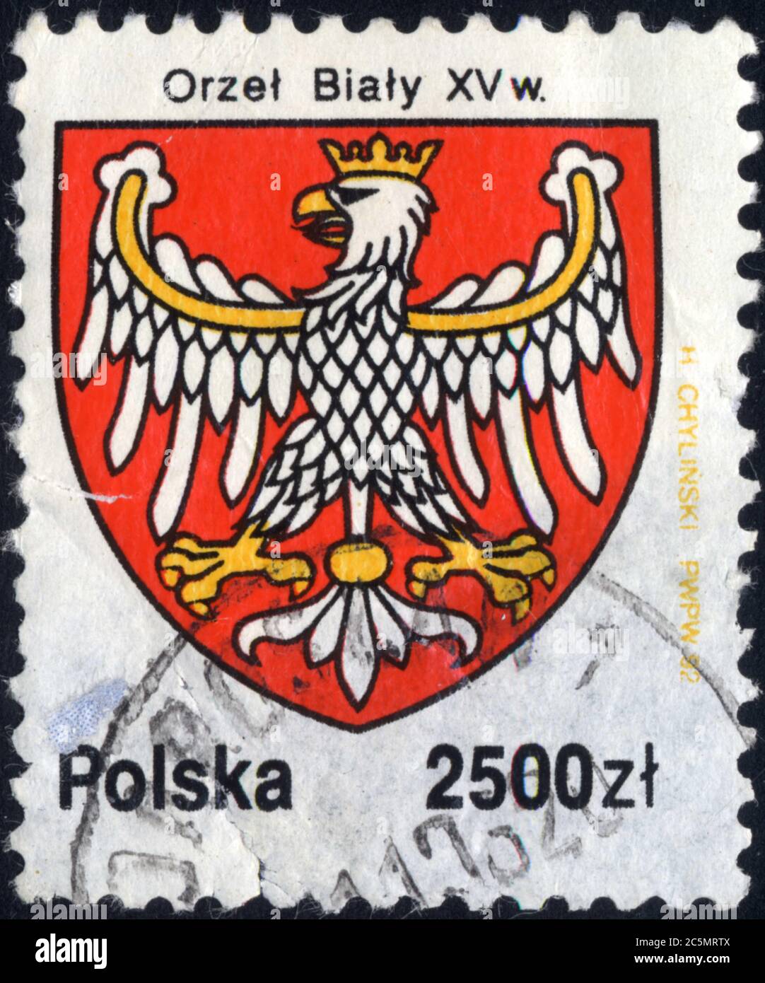Timbre oblitéré Orzel bialy XV W. Polska. 2500 ZL Stock Photo - Alamy
